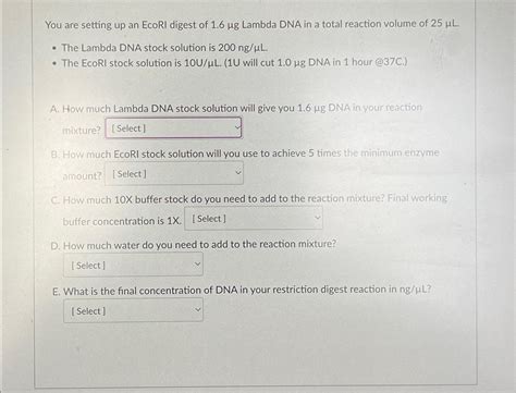 Solved You are setting up an EcoRI digest of μg Lambda Chegg com