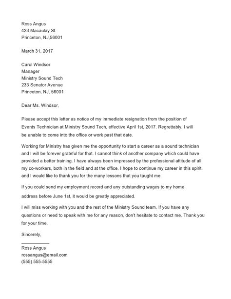 Resignation Letter Template Ms Word Free Word Template