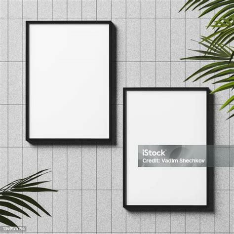 밝은 벽에 검은 색 프레임에 두 개의 비옥한 빈 포스터 모의 3d 렌더링 0명에 대한 스톡 사진 및 기타 이미지 0명 가정의 방 공란 Istock