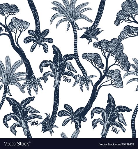 Seamless Pattern With Graphic Trees And Plants Vector Image