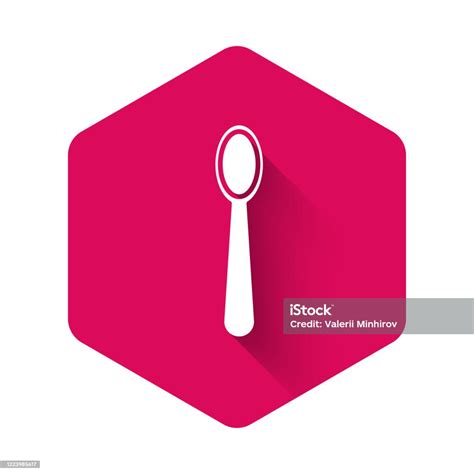 긴 그림자로 분리 된 흰색 일회용 플라스틱 숟가락 아이콘 분홍색 육각 버튼 벡터 일러스트레이션 0명에 대한 스톡 벡터 아트 및 기타 이미지 Istock