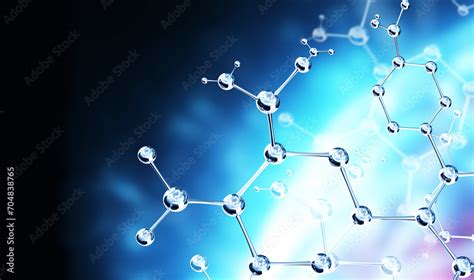 Horizontal Banner With Model Of Abstract Molecular Structure Background Of Blue Color With