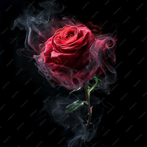 Premium Photo Beautiful Red Rose With Smoke On Black Background