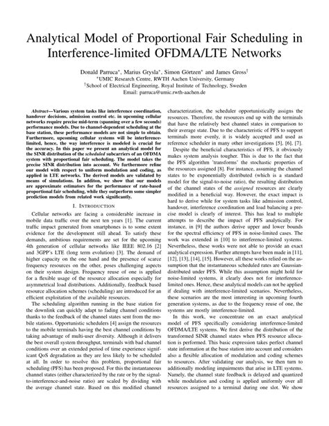 Pdf Analytical Model Of Proportional Fair Scheduling In Interference Limited Ofdmalte Networks