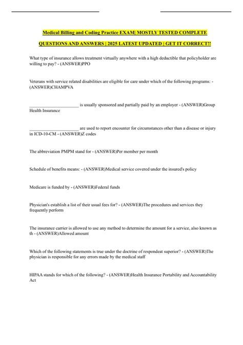 Medical Billing And Coding Practice Exam Mostly Tested Complete Questions And Answers 2025