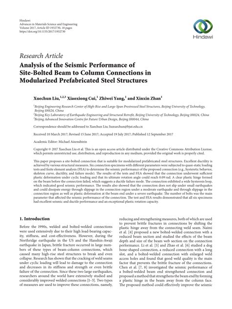 Pdf Analysis Of The Seismic Performance Of Site Bolted Beam To Column Connections In