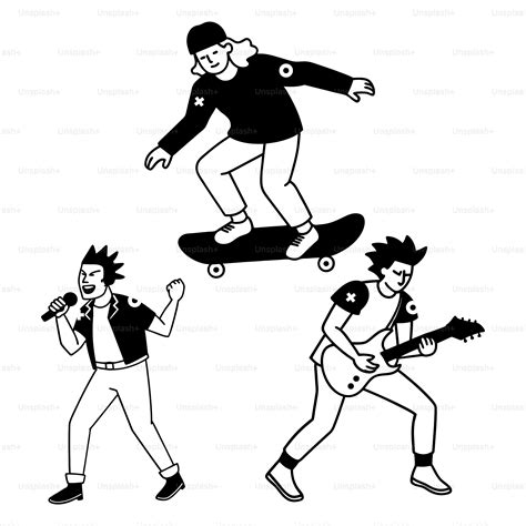 스케이트보드를 타고 있는 사람의 흑백 그림 벡터 Unsplash의 지하철 이미지