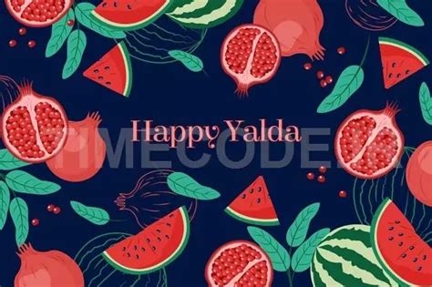 دانلود بک گراند شب یلدا Flat Yalda Background With Fruits تایم کد