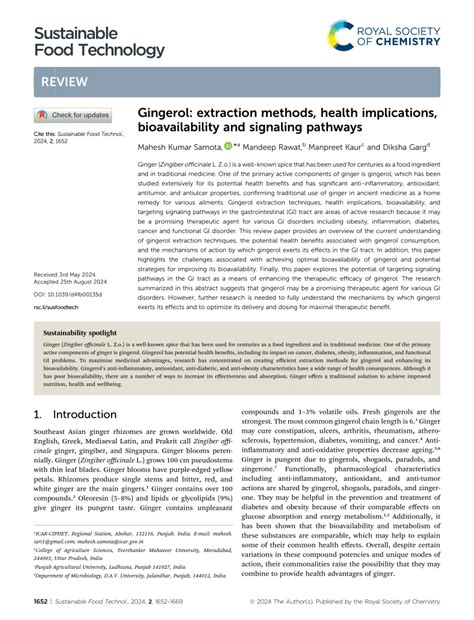 Pdf Gingerol Extraction Methods Health Implications Bioavailability And Signaling Pathways