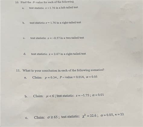 Solved Find The P Value For Each Of The Following A Test Chegg