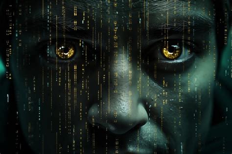 Premium Photo Close Up Of Human Eye With Binary Coding Letters By Generative Ai