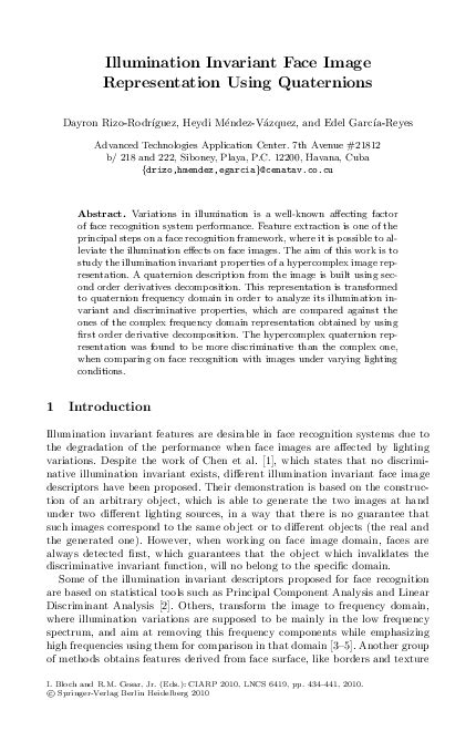 Pdf Illumination Invariant Face Image Representation Using Quaternions