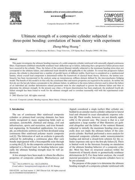 Pdf Ultimate Strength Of A Composite Cylinder Subjected To Three Point Bending Correlation Of