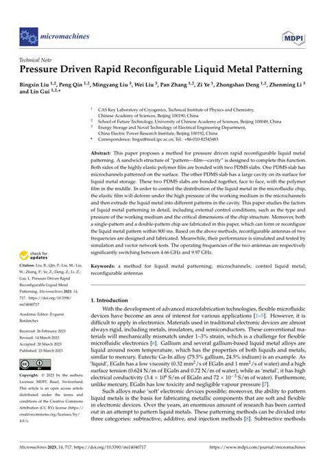 Pdf Pressure Driven Rapid Reconfigurable Liquid Metal Patterning