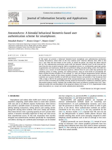 Pdf Answerauth A Bimodal Behavioral Biometric Based User Authentication Scheme For Smartphones