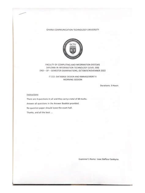 It 222 Database Design And Management Ii Pdf