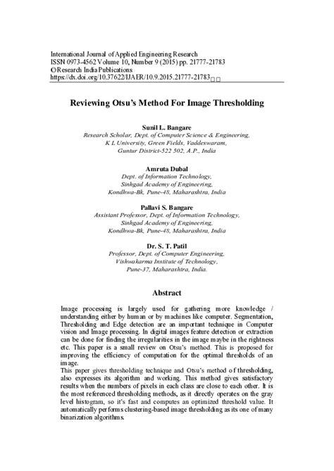 Pdf Reviewing Otsus Method For Image Thresholding