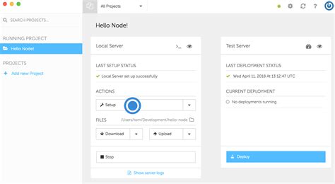 setup a node js express app in 60 seconds divio