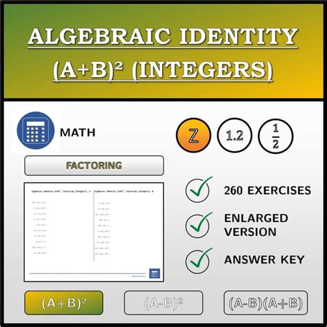 Algebraic Identity Ab² Factoring Integers Printable Worksheet