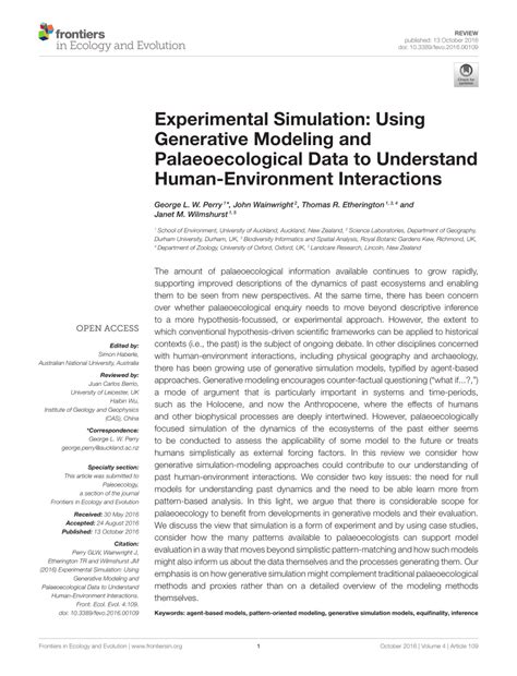 PDF Experimental Simulation Using Generative Modeling And Palaeoecological Data To Understand