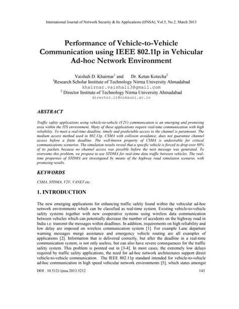 Performance Of Vehicle To Vehicle Communication Using Ieee 802 11p In Vehicular Ad Hoc Network