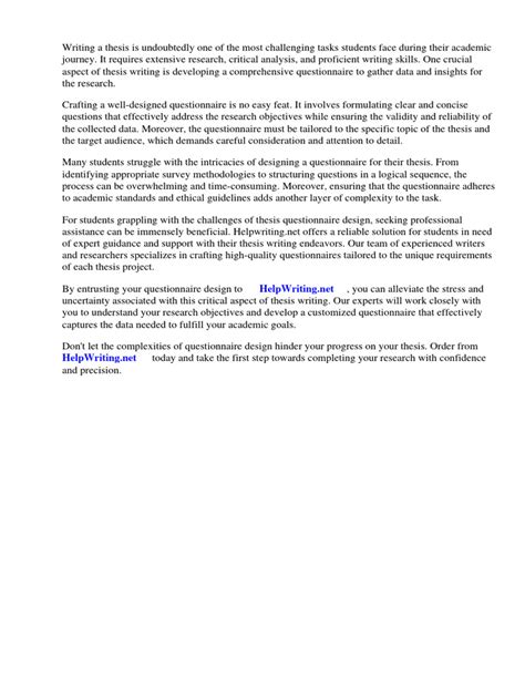 Thesis Questionnaire Sample Pdf Thesis Survey Methodology