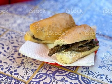 Sandwich With Spleen Is A Famous Food Specialty In Sicily Italy Stock