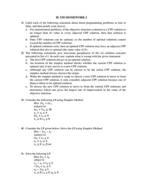 Ie 3353 Homework 2 Pdf Linear Programming Mathematics Of Computing