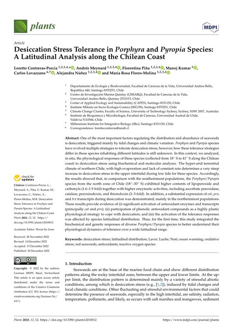 Pdf Desiccation Stress Tolerance In Porphyra And Pyropia Species A