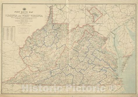 Historical Map 1895 Post Route Map Of The States Of Virginia And West