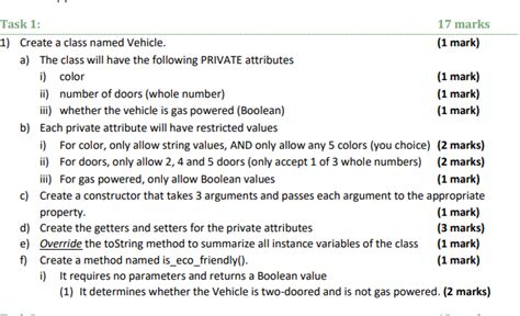 Solved Task Marks Create A Class Named Vehicle A Chegg
