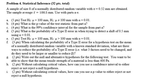 Solved Problem Statistical Inference Pts Total A Chegg Com