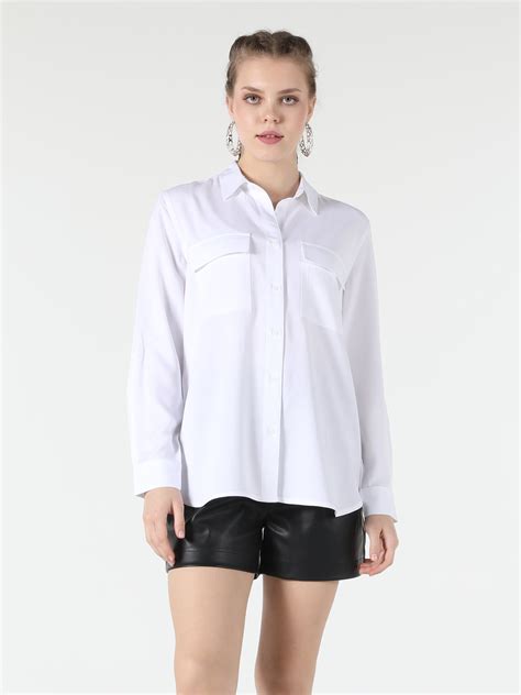 أبيض للنساء قميص كم طويل Colins