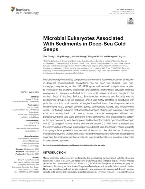 Pdf Microbial Eukaryotes Associated With Sediments In Deep Sea Cold Seeps