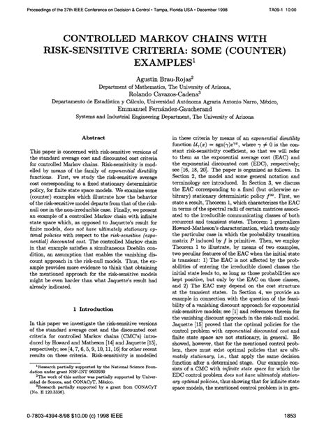 pdf controlled markov chains with risk sensitive criteria some