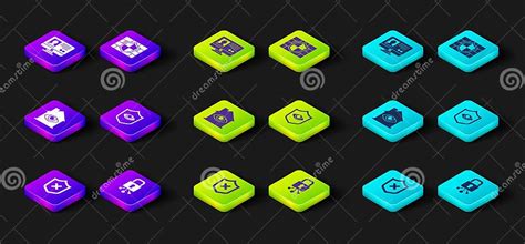 Set Shield With Cross Mark Cyber Security House Eye Scan And Brick Wall And Create Account