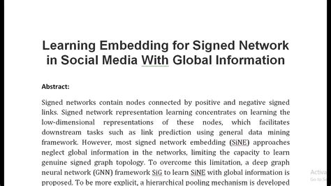 Learning Embedding For Signed Network In Social Media With Global Information Youtube