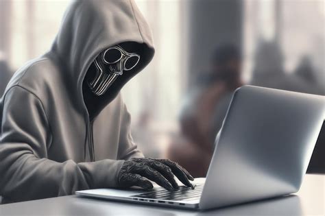 premium ai image hacker using laptop in dark room cyber security