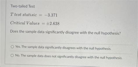Solved Two Tailed Test T Test Statisic Critical Chegg Com