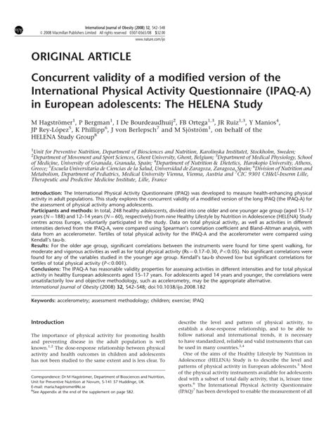 Pdf Concurrent Validity Of A Modified Version Of The International Physical Activity