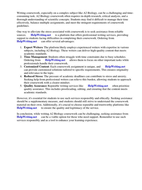 A2 Biology Coursework Exemplar Pdf Gce Advanced Level United Kingdom