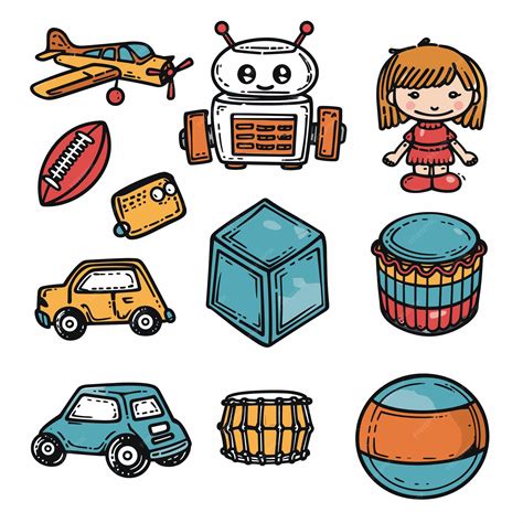 Premium Vector Colorful Cartoon Collection Various Toys Objects