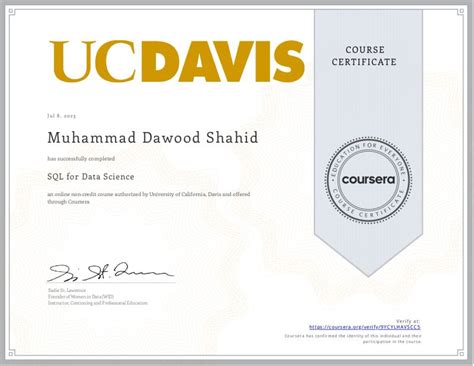 Completed Sql For Data Science Certification By Uc Davis 📚 Muhammad Dawood Shahid Posted On