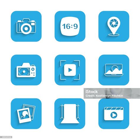 카메라 초점 프레임 라인 빈 사진 스튜디오 동영상 클래퍼 사진 수정 카메라 셔터 및 아이콘을 설정합니다 벡터 겉창에 대한 스톡 벡터 아트 및 기타 이미지 Istock