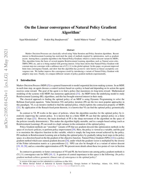 Pdf On The Linear Convergence Of Natural Policy Gradient Algorithm
