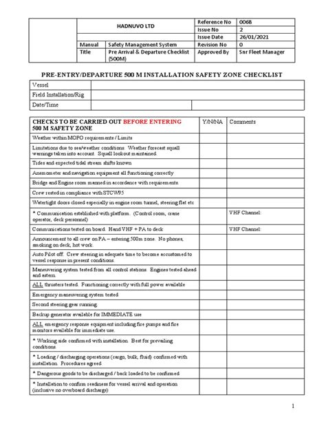Sms 006b Pre Arrival And Departure Checklist 500mrev 2 Pdf