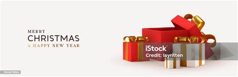 크리스마스 빨간 더미 빈 오픈 선물 상자 템플릿 Xmas 디자인 사실적인 장식 개체 판매 배너 깜짝 포스터 전단지 및 브로셔 휴일을 조롱 생일 기념일 결혼식을 축하합니다