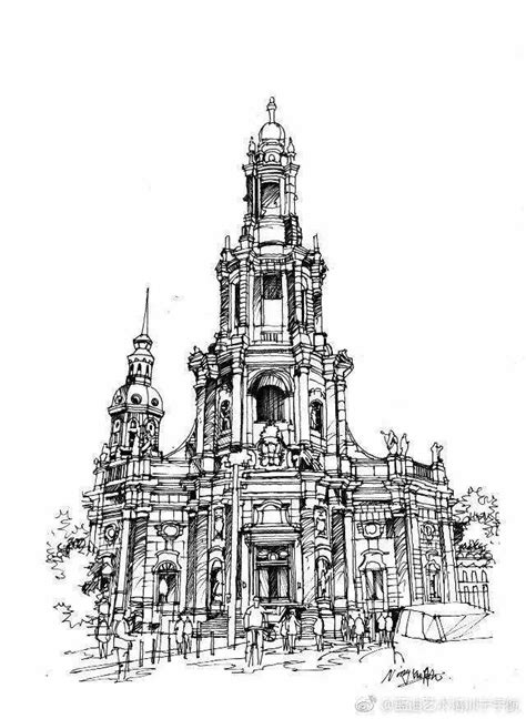 夏克梁 风景建筑钢笔画 中国