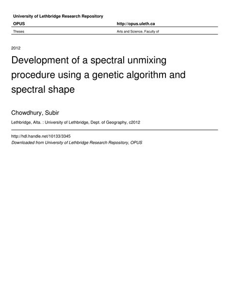 Pdf Development Of A Spectral Unmixing Procedure Using A Genetic