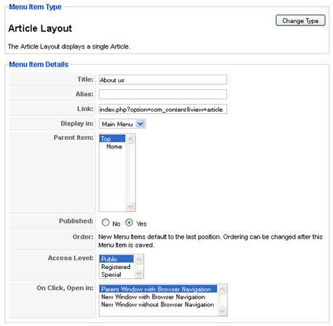 How To Add A Menu Item Which Points To An Article In Joomla 15